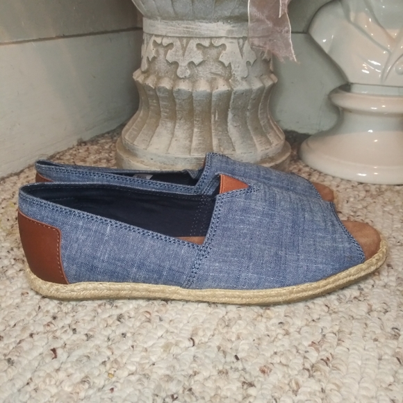 Toms | Shoes | Toms Chambray Open Toe Alpargata Espadrille Flats | Poshmark